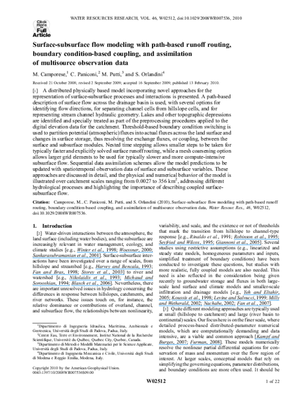 Pdf Surface Subsurface Flow Modeling With Path Based Runoff Routing
