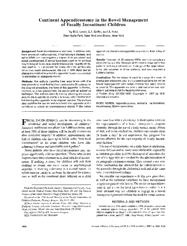 (PDF) Continent appendicostomy in the bowel management of fecally ...
