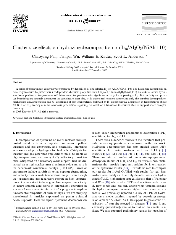 (PDF) Cluster size effects on hydrazine decomposition on Ir n /Al 2O 3 ...