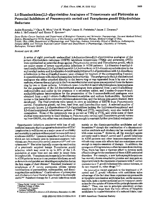 (PDF) 2,4-Diaminothieno[2,3-d]pyrimidine analogs of trimetrexate and ...