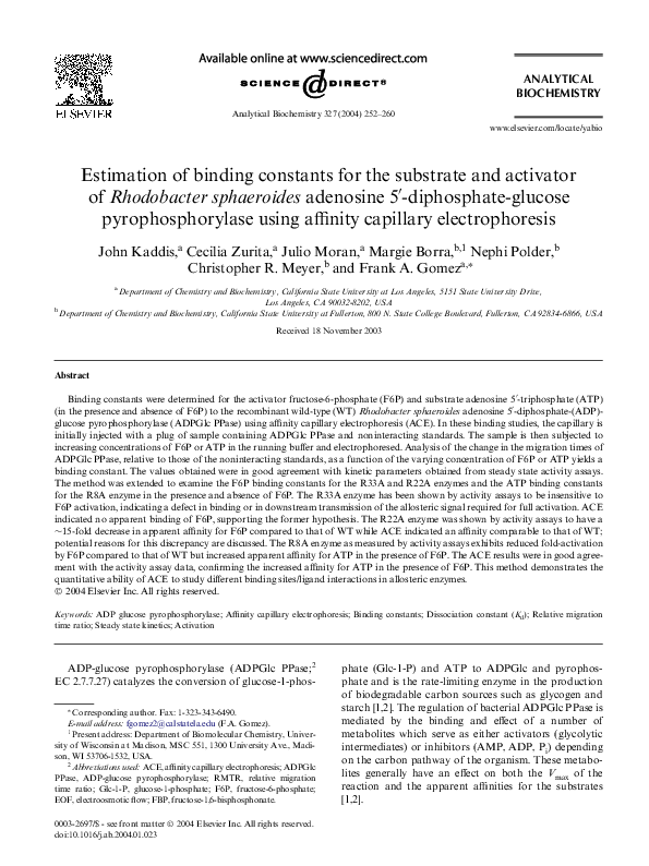 Pdf Estimation Of Binding Constants For The Substrate And Activator