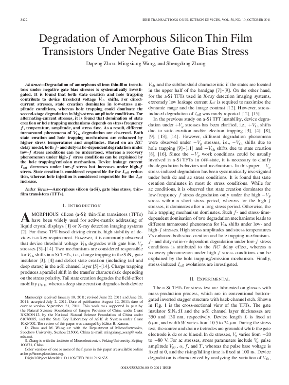 (PDF) Degradation of Amorphous Silicon Thin Film Transistors Under ...