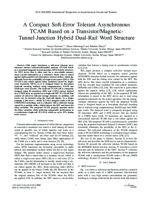 Pdf A Compact Soft Error Tolerant Asynchronous Tcam Based On A Transistormagnetic Tunnel