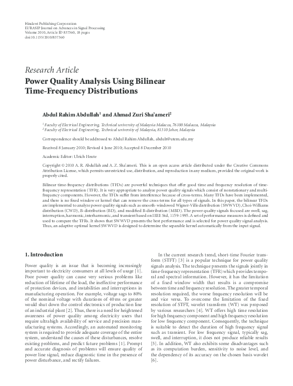 Pdf Power Quality Analysis Using Linear Time Frequency Distribution