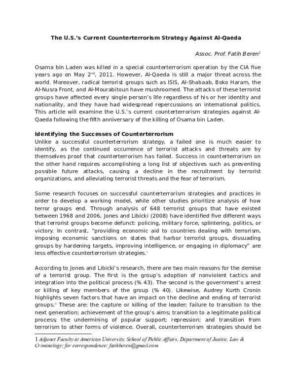 (DOC) The U.S.'s Current Counterterrorism Strategy Against Al-Qaeda