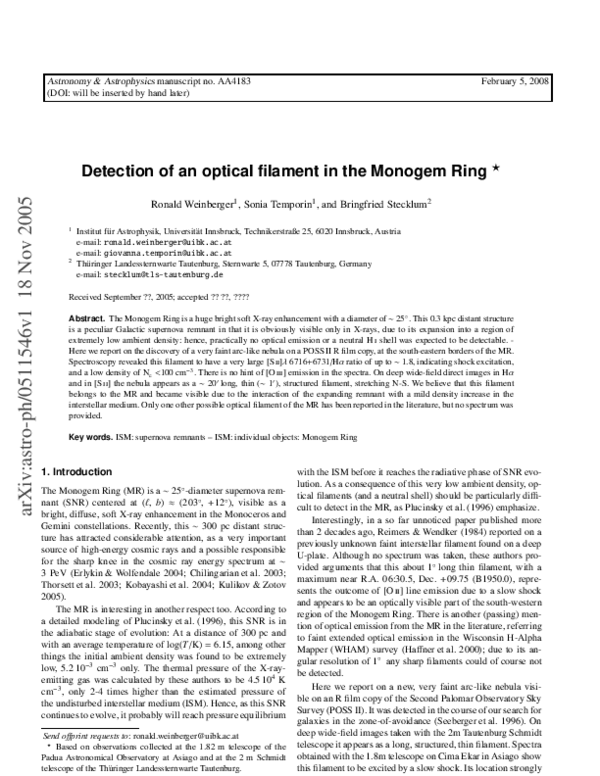 (PDF) Discovery of an Optical Filament in the Monogem Ring