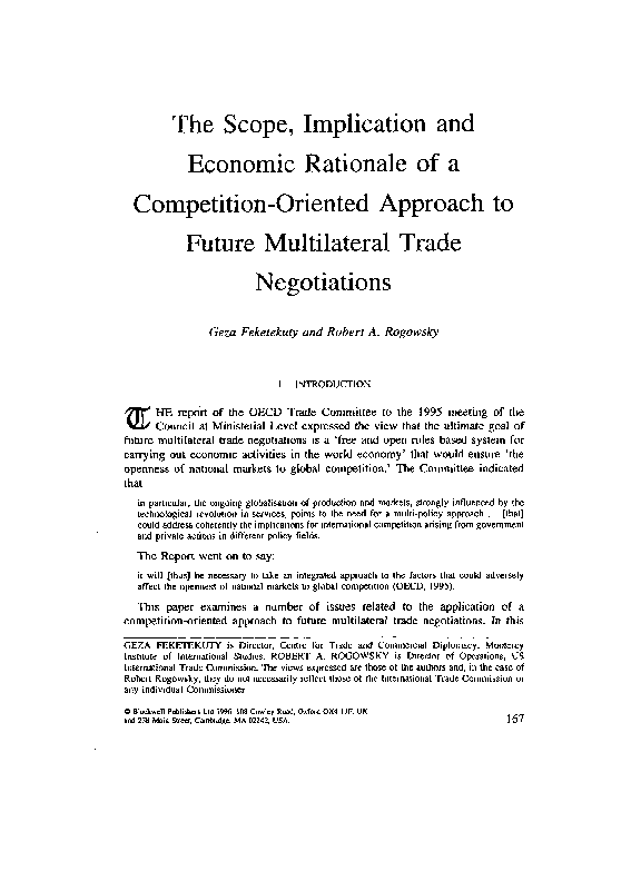 (PDF) The Scope, Implication and Economic Rationale of a Competition ...