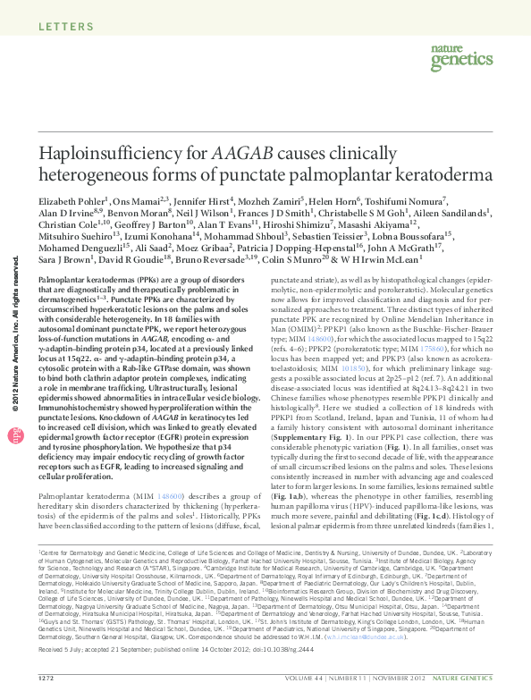 Pdf Haploinsufficiency For Aagab Causes Clinically Heterogeneous Forms Of Punctate