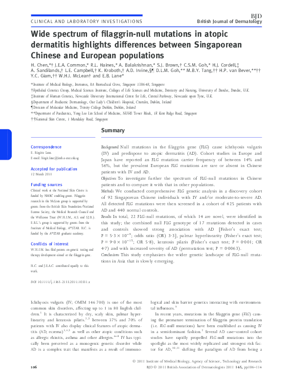 (PDF) Wide spectrum of filaggrin-null mutations in atopic dermatitis highlights differences ...
