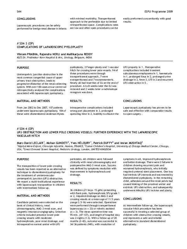 (PDF) Complications of laparoscopic pyeloplasty