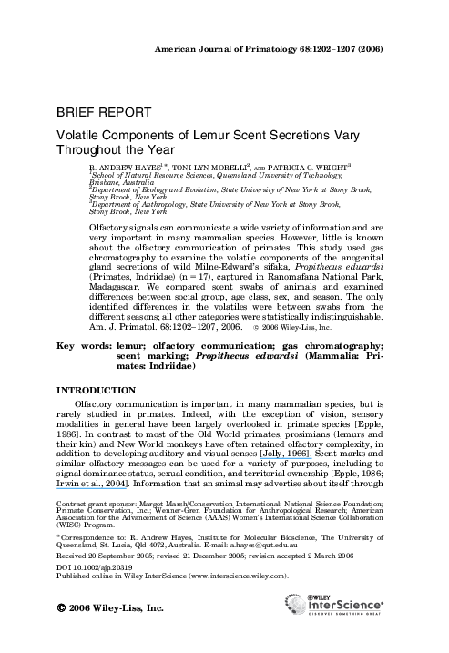 (PDF) Volatile components of lemur scent secretions vary throughout the ...