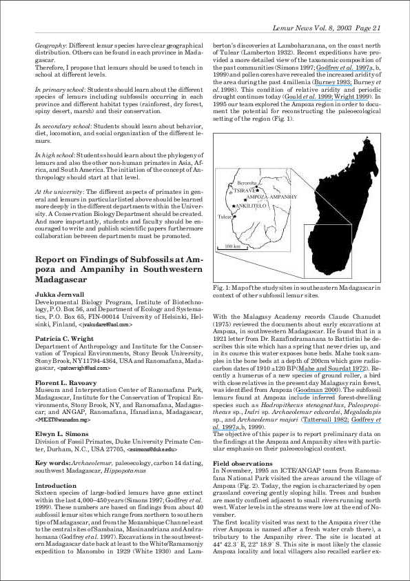 (PDF) Report on Findings of Subfossils at Am-poza and Ampanihy in ...