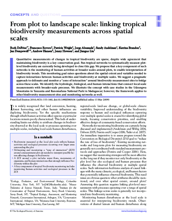 (PDF) From plot to landscape scale: linking tropical biodiversity ...