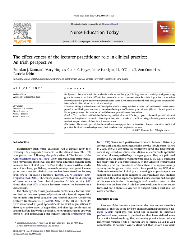 (PDF) The effectiveness of the lecturer practitioner role in clinical ...