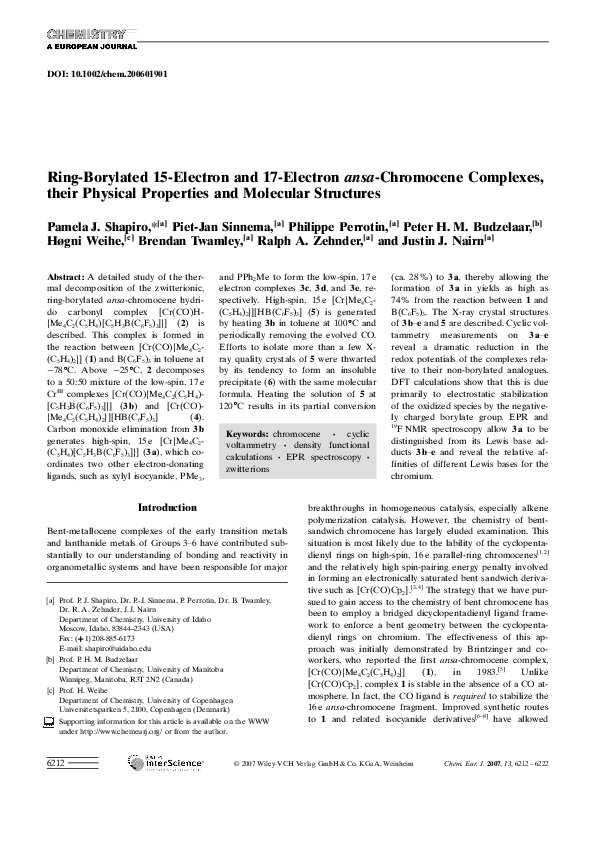 (PDF) Ring-Borylated 15Electron and 17Electronansa-Chromocene Complexes ...