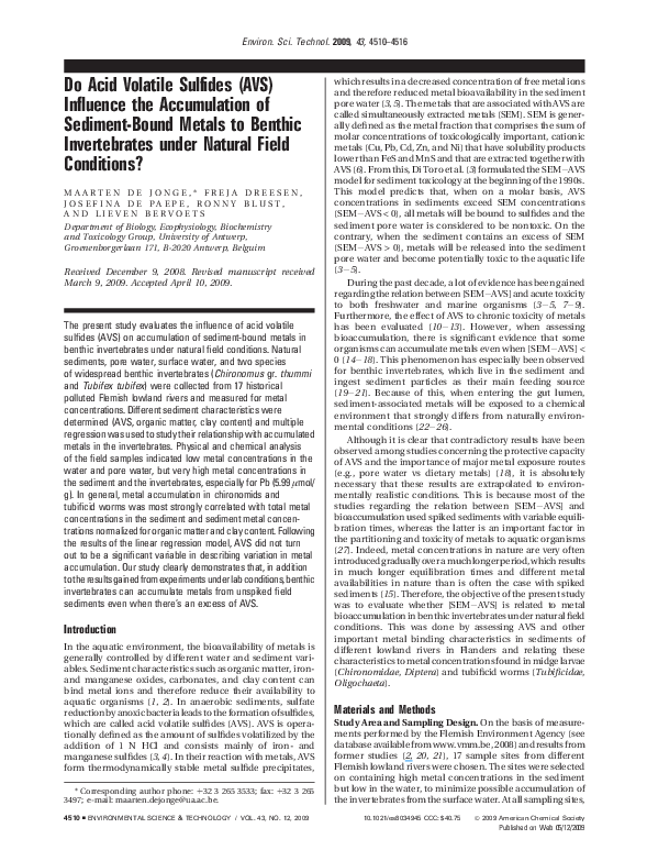 (PDF) Do Acid Volatile Sulfides (AVS) Influence the Accumulation of ...