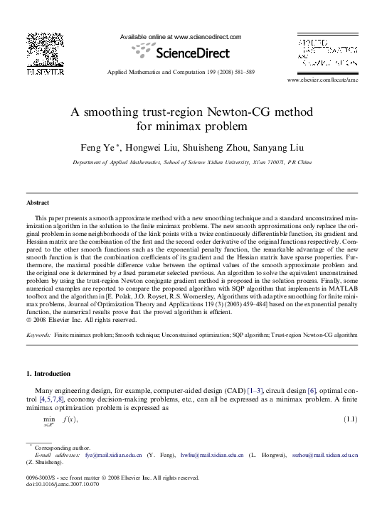 Pdf A Smoothing Trust Region Newton Cg Method For Minimax Problem Shuisheng Zhou