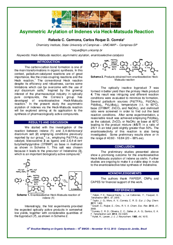 (PDF) Asymmetric Arylation of Indenes via Heck-Matsuda Reaction