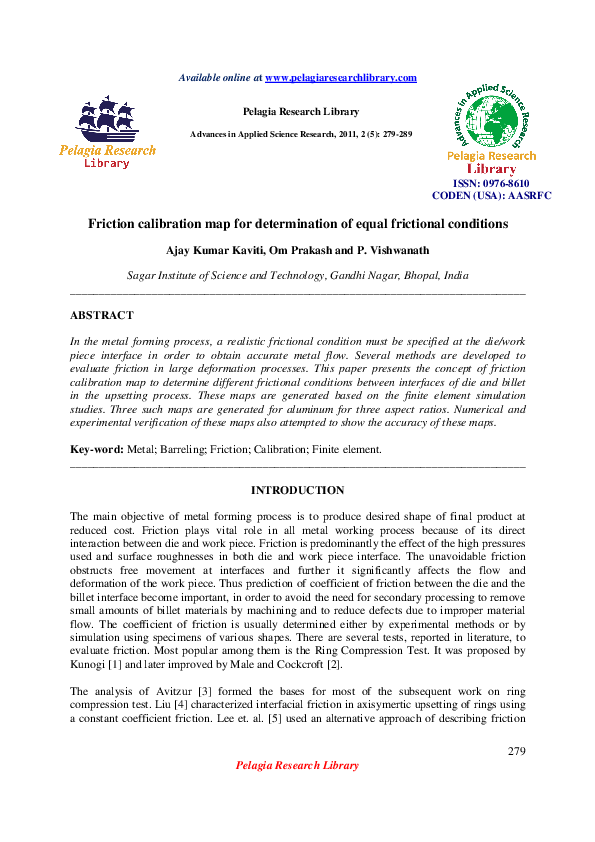 Pdf Friction Calibration Map For Determination Of Equal Frictional