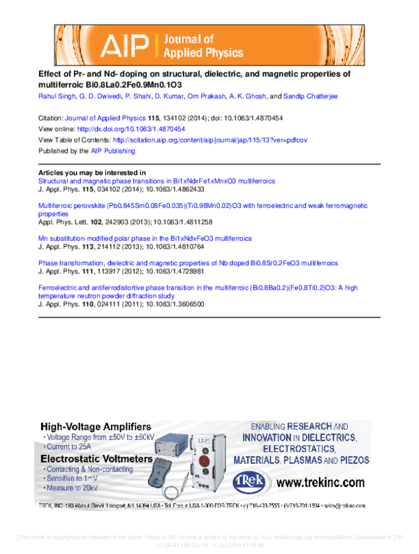 (PDF) Effect of Pr- and Nd- doping on structural, dielectric, and magnetic properties of ...
