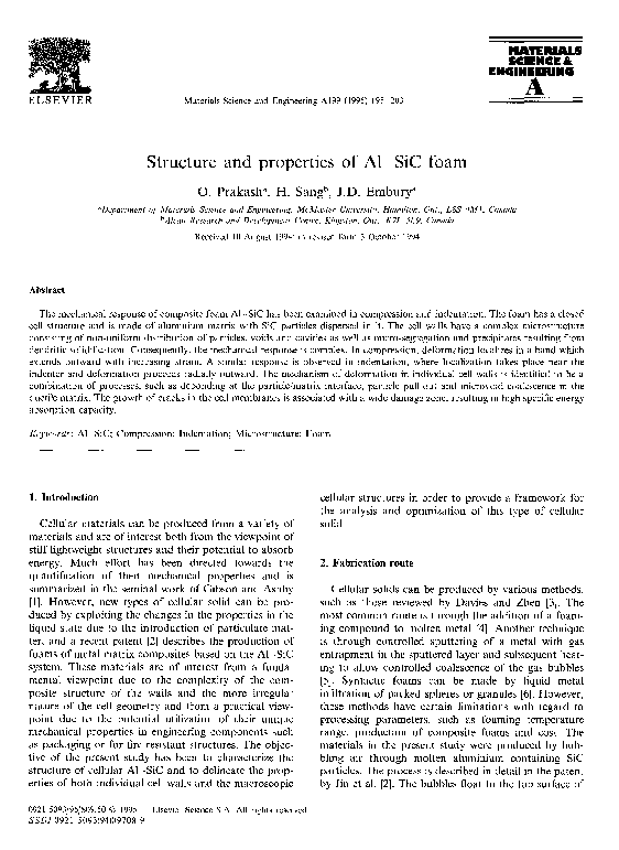 (PDF) Structure and properties of Al SiC foam