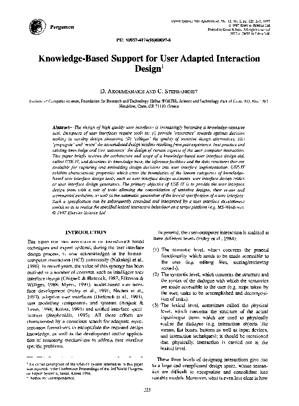 (PDF) Knowledge-based support for user adapted interaction design