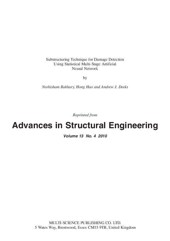 (PDF) Substructuring Technique for Damage Detection Using Statistical ...
