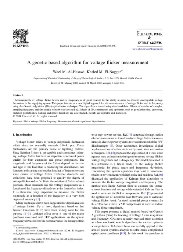 Pdf A Genetic Based Algorithm For Voltage Flicker Measurement 