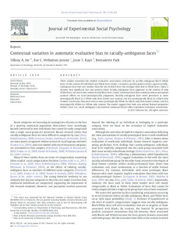 (PDF) Contextual variation in automatic evaluative bias to racially-ambiguous faces