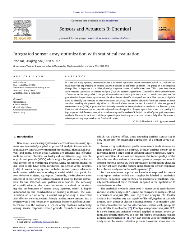 Pdf Integrated Sensor Array Optimization With Statistical Evaluation