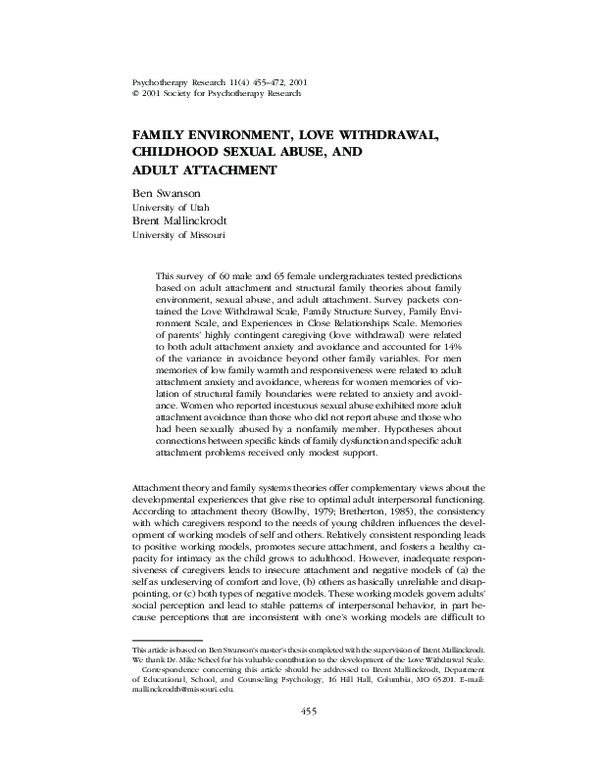 (PDF) Family Environment, Love Withdrawal, Childhood Sexual Abuse, and ...