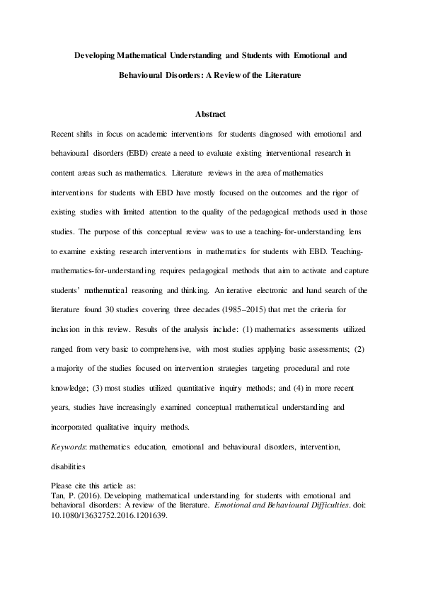 (PDF) Developing Mathematical Understanding and Students with Emotional ...