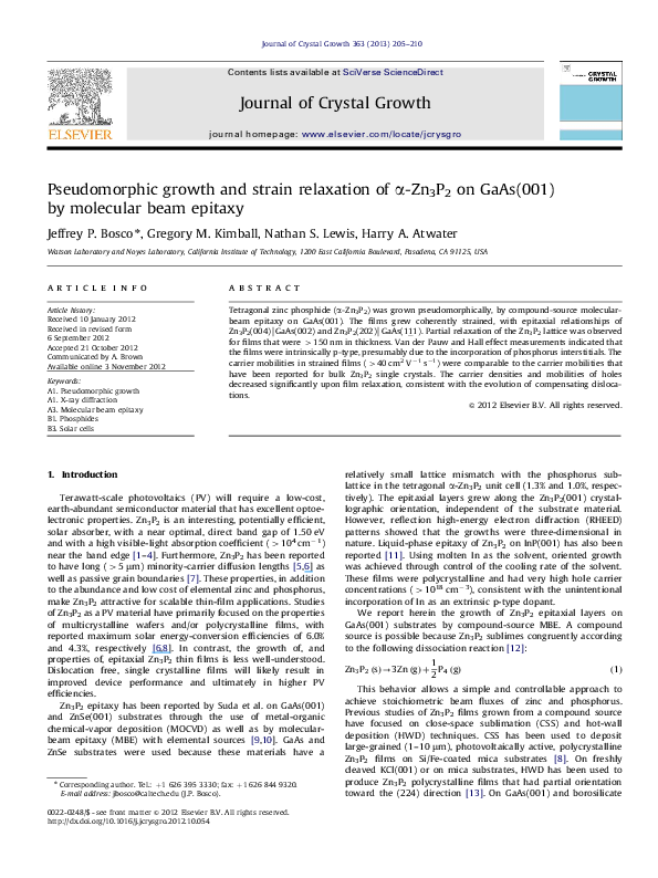 (PDF) Pseudomorphic growth and strain relaxation of α-Zn3P2 on GaAs(001 ...