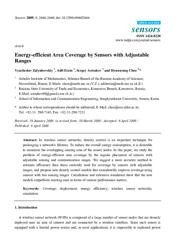 (PDF) Energy-efficient Area Coverage by Sensors with Adjustable Ranges