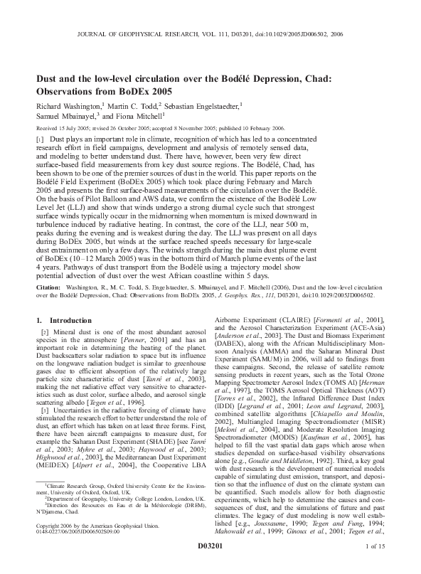 (PDF) Dust and the low-level circulation over the Bodélé Depression ...