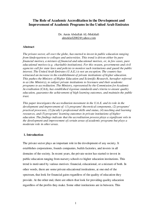 (PDF) The Role of Academic Accreditation in the Development and ...