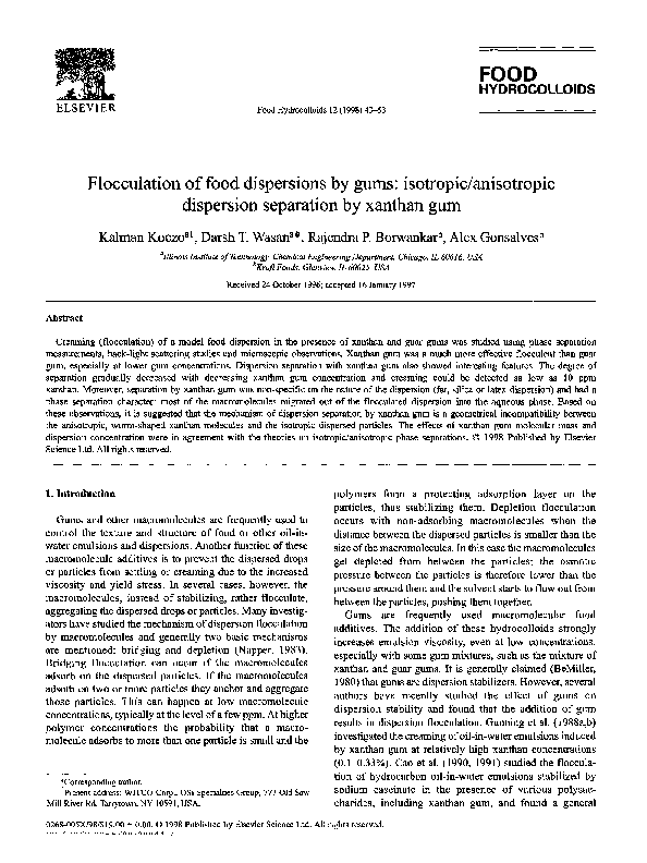 (PDF) Flocculation of food dispersions by gums: isotropic/anisotropic ...