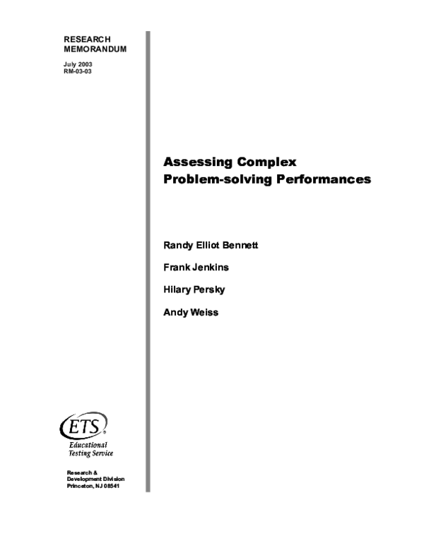 (PDF) Assessing Complex Problem Solving Performances