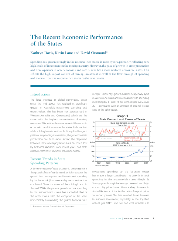 (PDF) The Recent Economic Performance of the States | David Orsmond ...
