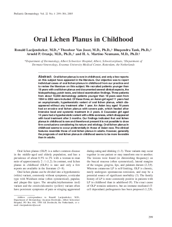(PDF) Oral Lichen Planus in Childhood