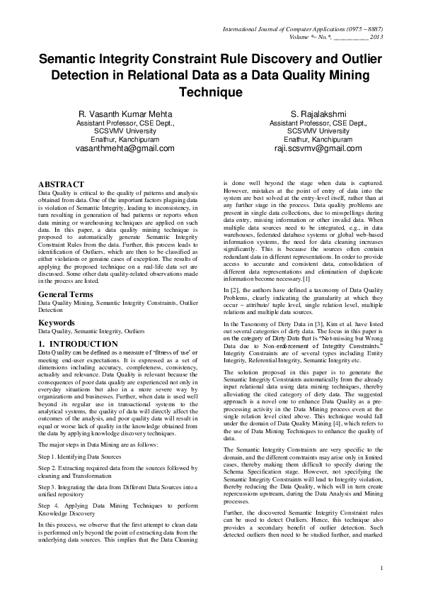 (PDF) Semantic Integrity Constraint Rule Discovery and Outlier Detection in Relational Data as a ...