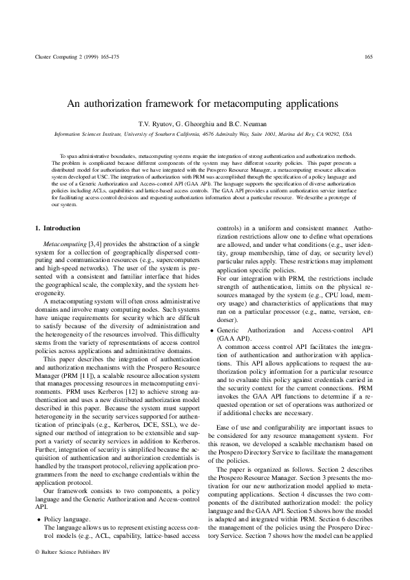 (PDF) An authorization framework for metacomputing applications