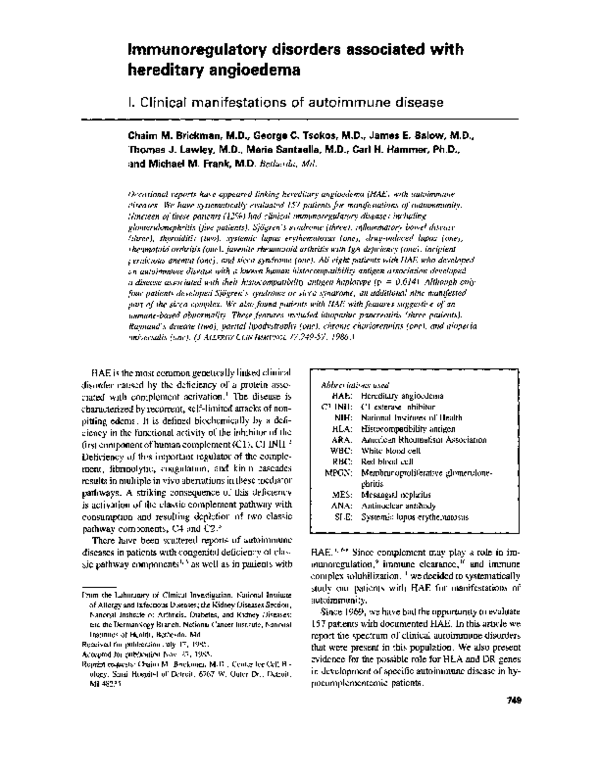 (PDF) Immunoregulatory disorders associated with hereditary angioedema ...