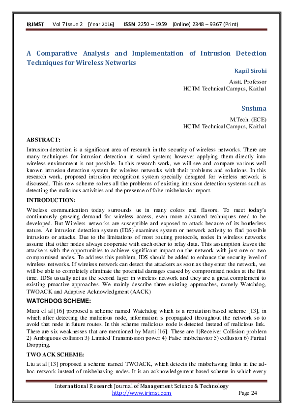 Pdf A Comparative Analysis And Implementation Of Intrusion Detection