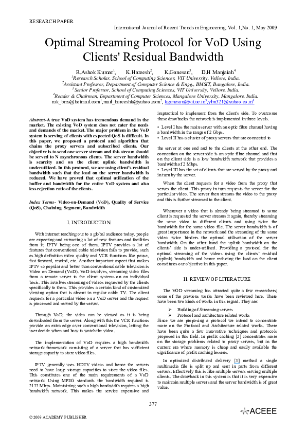 (PDF) Optimal Streaming Protocol for VoD Using Clients' Residual Bandwidth