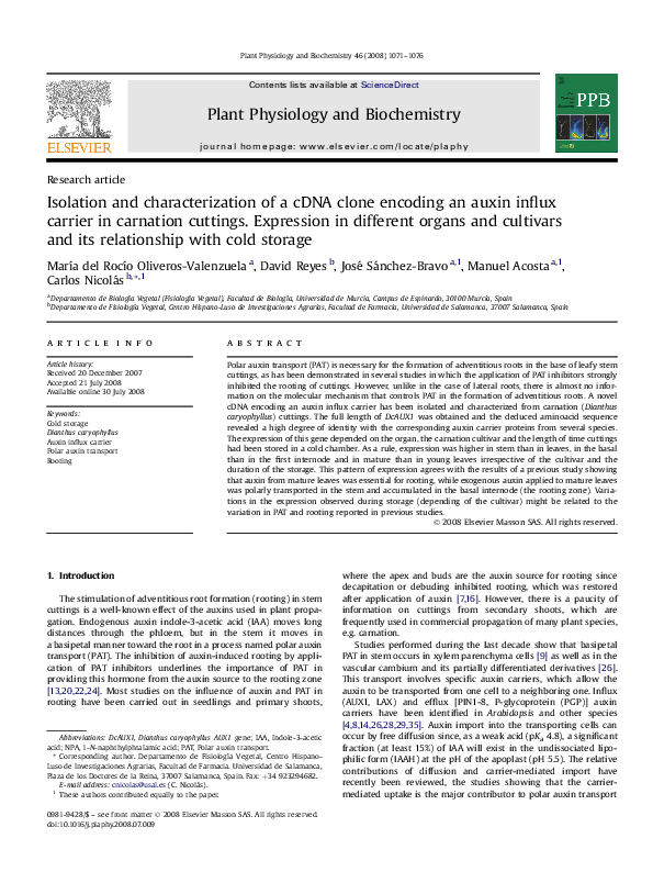 (PDF) Isolation and characterization of a cDNA clone encoding an auxin influx carrier in ...