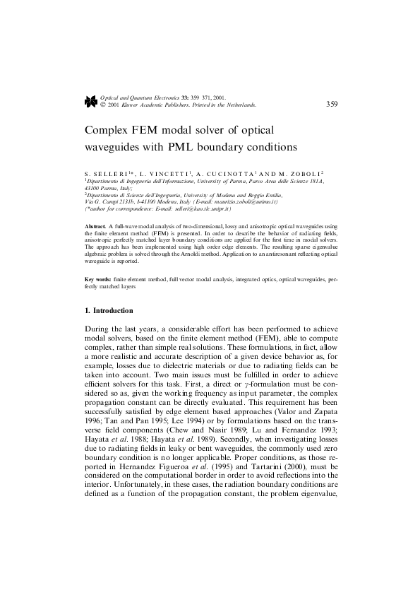 (PDF) Complex FEM modal solver of optical waveguides with PML boundary conditions