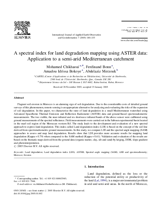 Pdf A Spectral Index For Land Degradation Mapping Using Aster Data Application To A Semi Arid