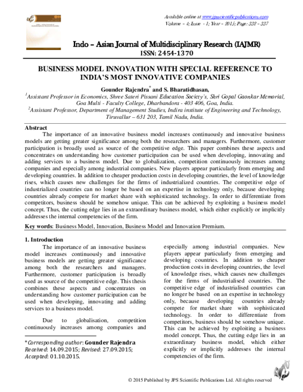 (PDF) BUSINESS MODEL INNOVATION WITH SPECIAL REFERENCE TO INDIA'S MOST ...
