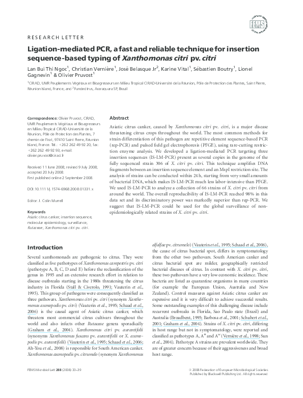 (PDF) Ligation-mediated PCR, a fast and reliable technique for insertion sequence-based typing ...